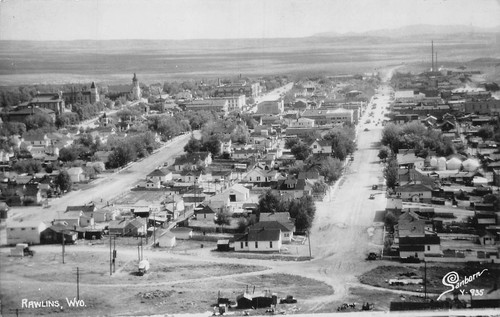 J82/ Rawlins Wyoming Postcard RPPC c1940s Birdseye View Stores Home 381 ...