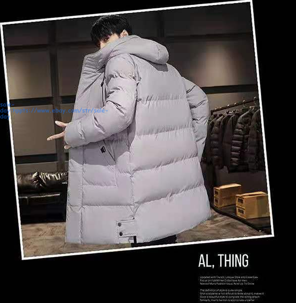 Mens Long Cotton Down Padded Coat Winter Warm Hooded Outerwear Quilted ...