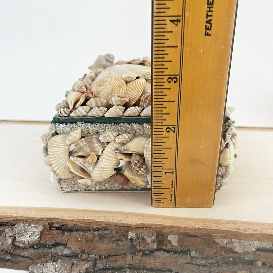 Vintage SEASHELL Jewelry TRINKET BOX Nautical Ocean Sea Shell Rectangle ...