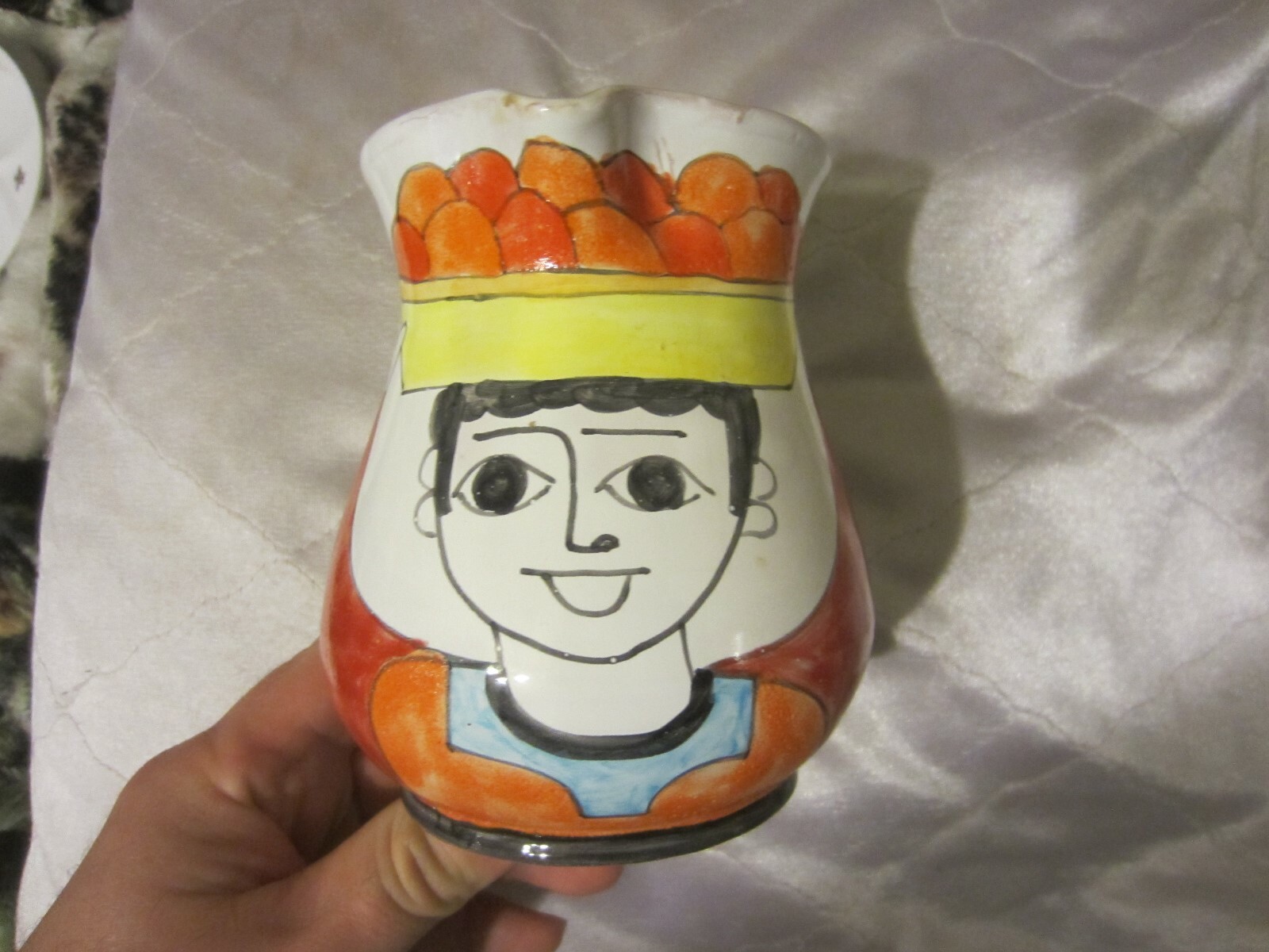 Nino Parrucca Italian Pottery Pitcher Creamer Italy Boy w/ Fruit Tray ...