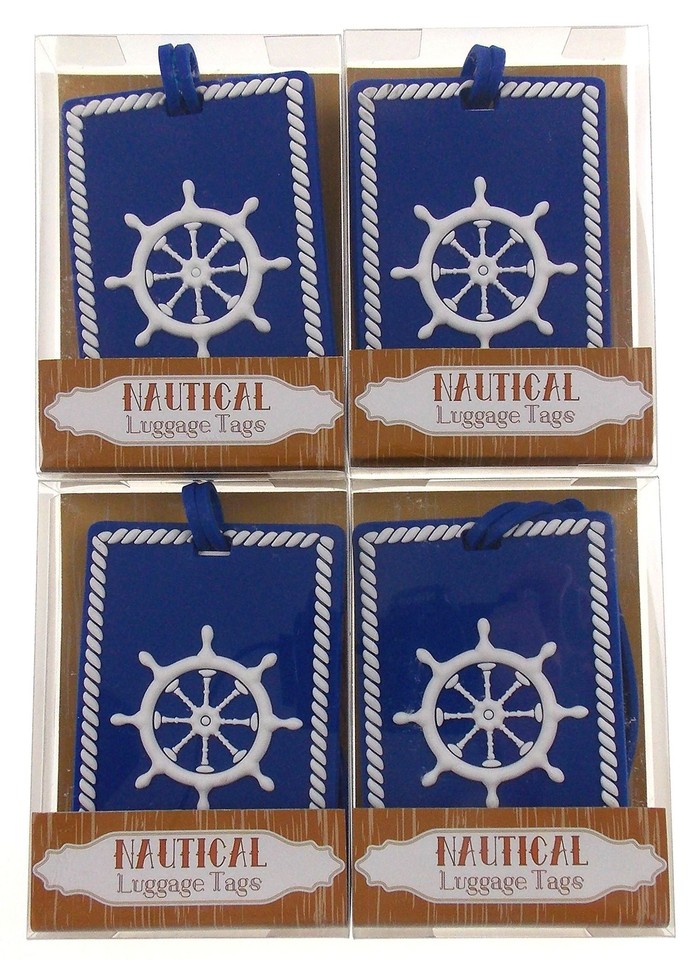 Blue & White Nautical Luggage Tags Ships Wheel Lot 4 Name Address ID ...