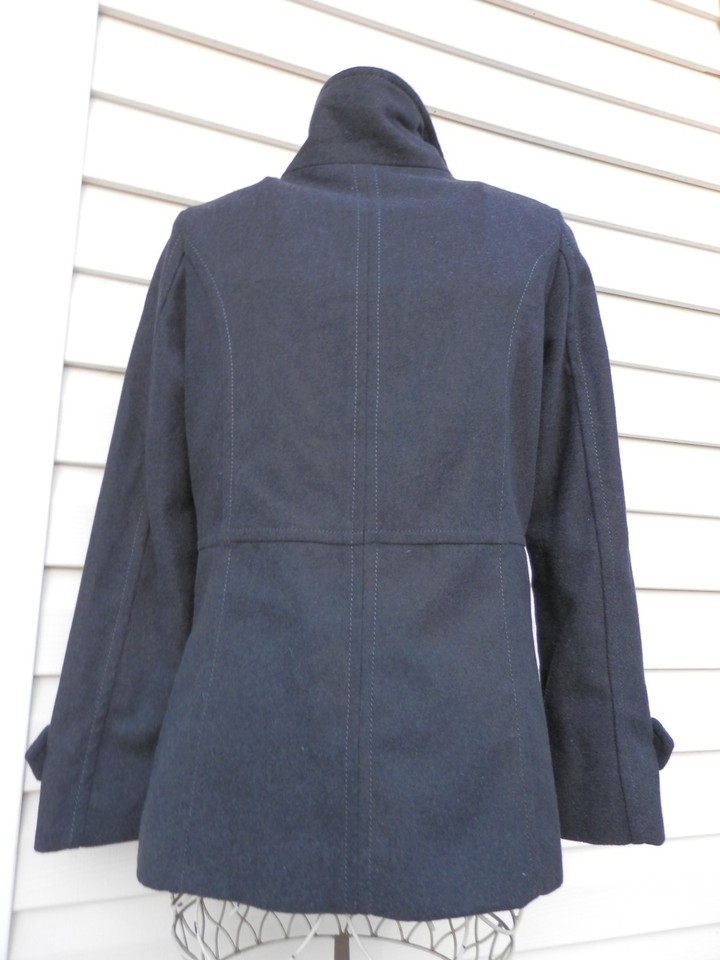 NEW women's TREAD SUPPLY wool grey fitted peacoat coat jacket M | eBay