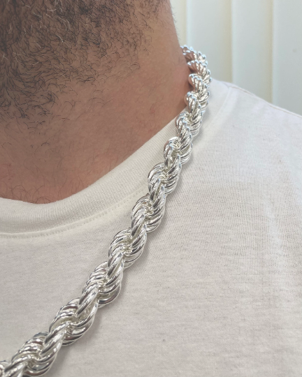 Sterling Silver Rope Chain Men’s Rope chain 925 Hallmark 13 mm Chain 24 ...