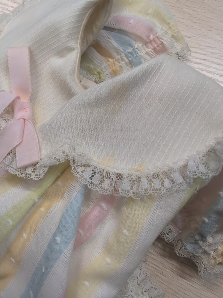 Vintage Baby Girls Bryan Stripe Multi Lace Ruffle Dress Bloomers Bonnet ...