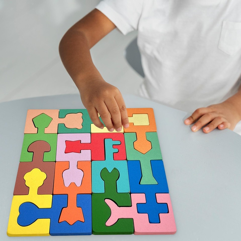 Wooden Educational Shape Puzzle Geometric Pairing for Boys Girls Party ...