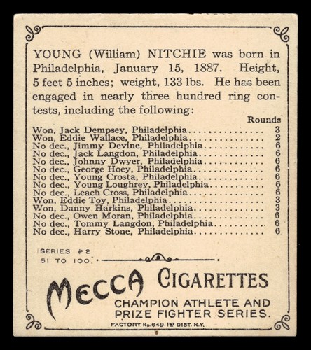 1910 Champions T218 BOXING Young Nitchie #NNO HIGHER GRADE MECCA BACK ...