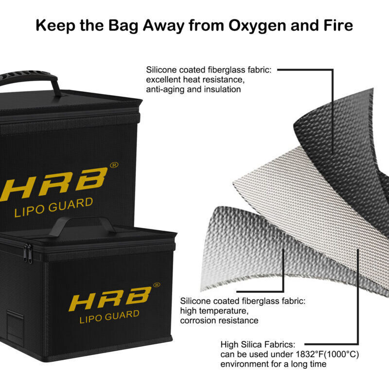 HRB Lipo Battery Safe Guard Fireproof Explosionproof Bag Storage Charge ...