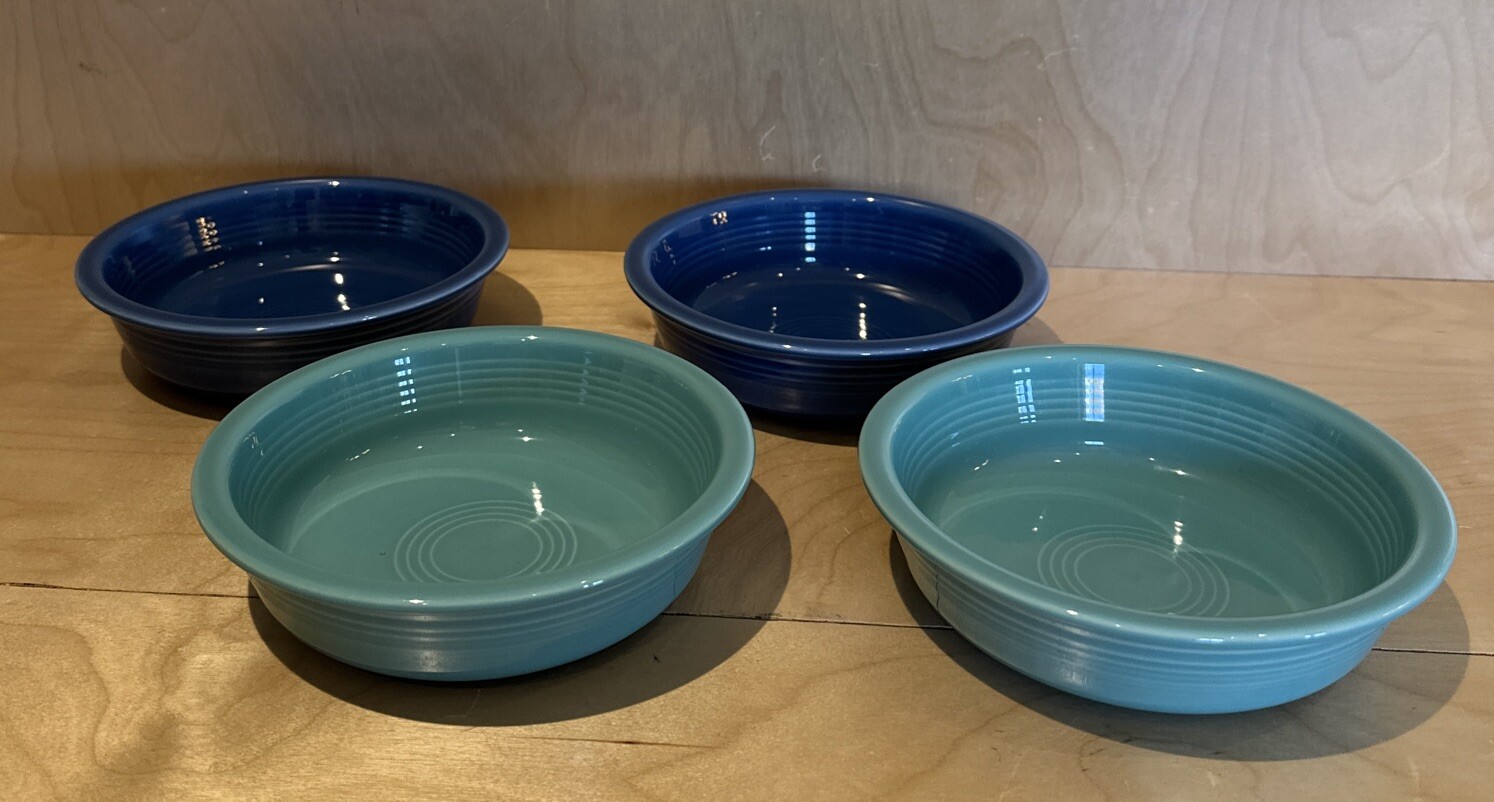 Set Of 4 Fiesta Fiestaware Turquoise And Lapis 7" Coupe Soup Cereal ...