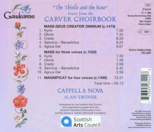 Thistle and the Rose: Music from the Carver Choirbook by Cappella Nova ...