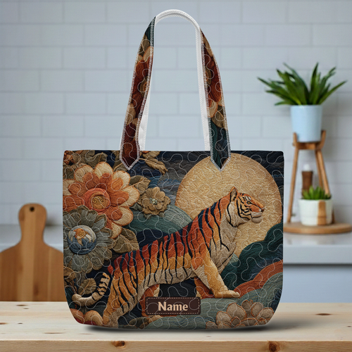 Personalized Tiger Quilt Tote Bag Quilted Shoulder Bag for Wildlife ...