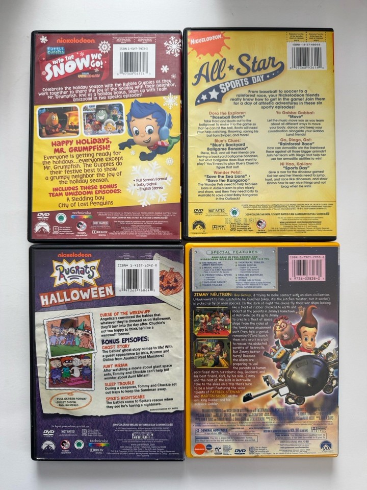 Nickelodeon Nick Jr Kids Lot of 4 DVDs Rugrats Jimmy Neutron Bubble ...