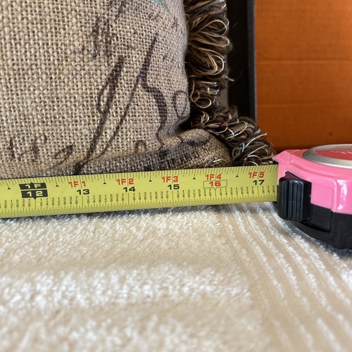 Embroidered Avian Bird Throw Pillow 16x16” looped fringe burlap/hemp ...