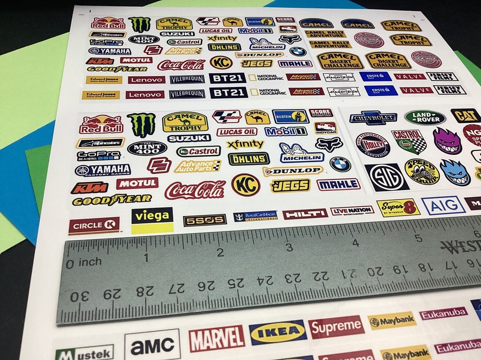 1/10 RC White vinyl Glossy Racing Hobby 💦DECALS FULL 8.5x11 PAGE 150+Pc ...