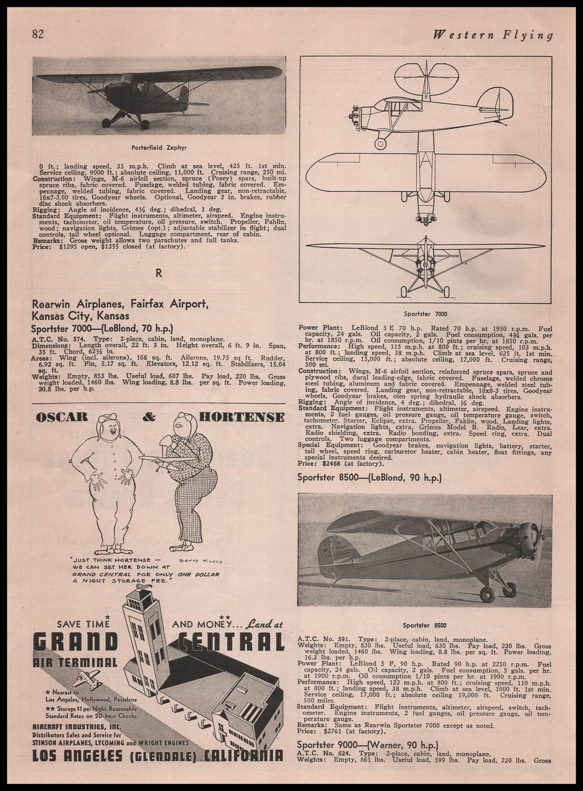 1937 Grand Central Airport Glendale Oscar Hortense Cartoon Betty Fisher ...