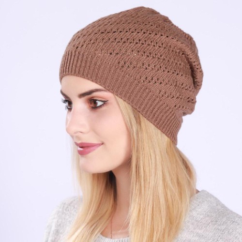 Soft Fashion Solid Color Women Hollow Out Skullies Cap Beanies Hat ...