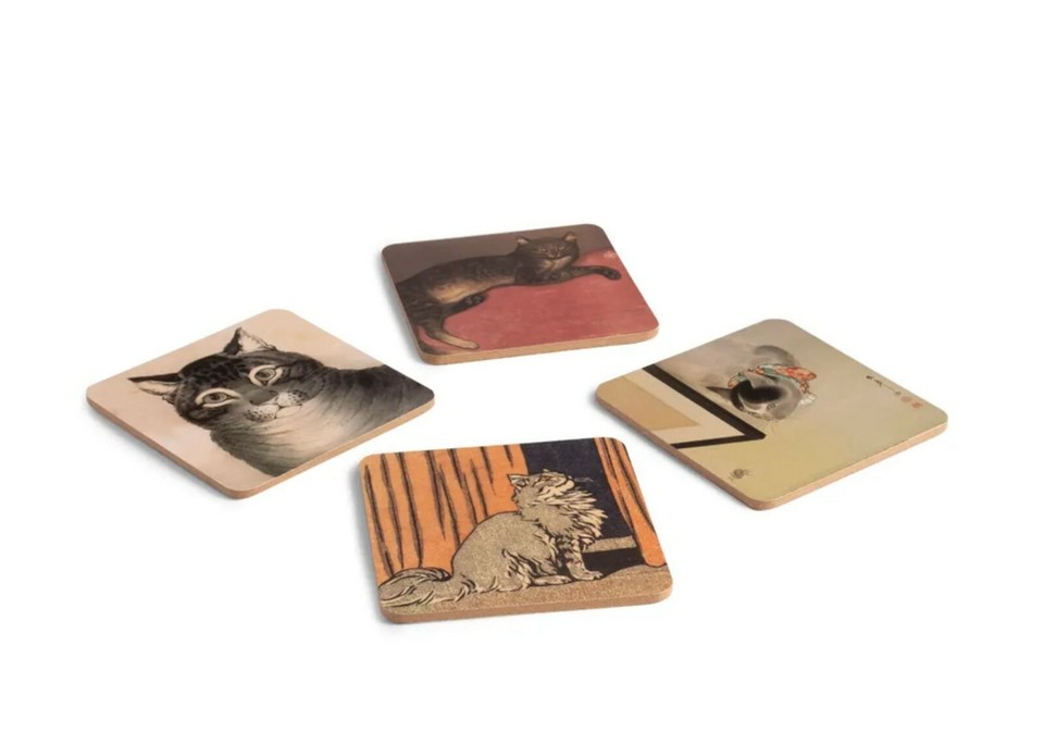METROPOLITAN MUSEUM OF ART, SET OF 4, ASSORTED "MET CATS", CORK-BACKED ...
