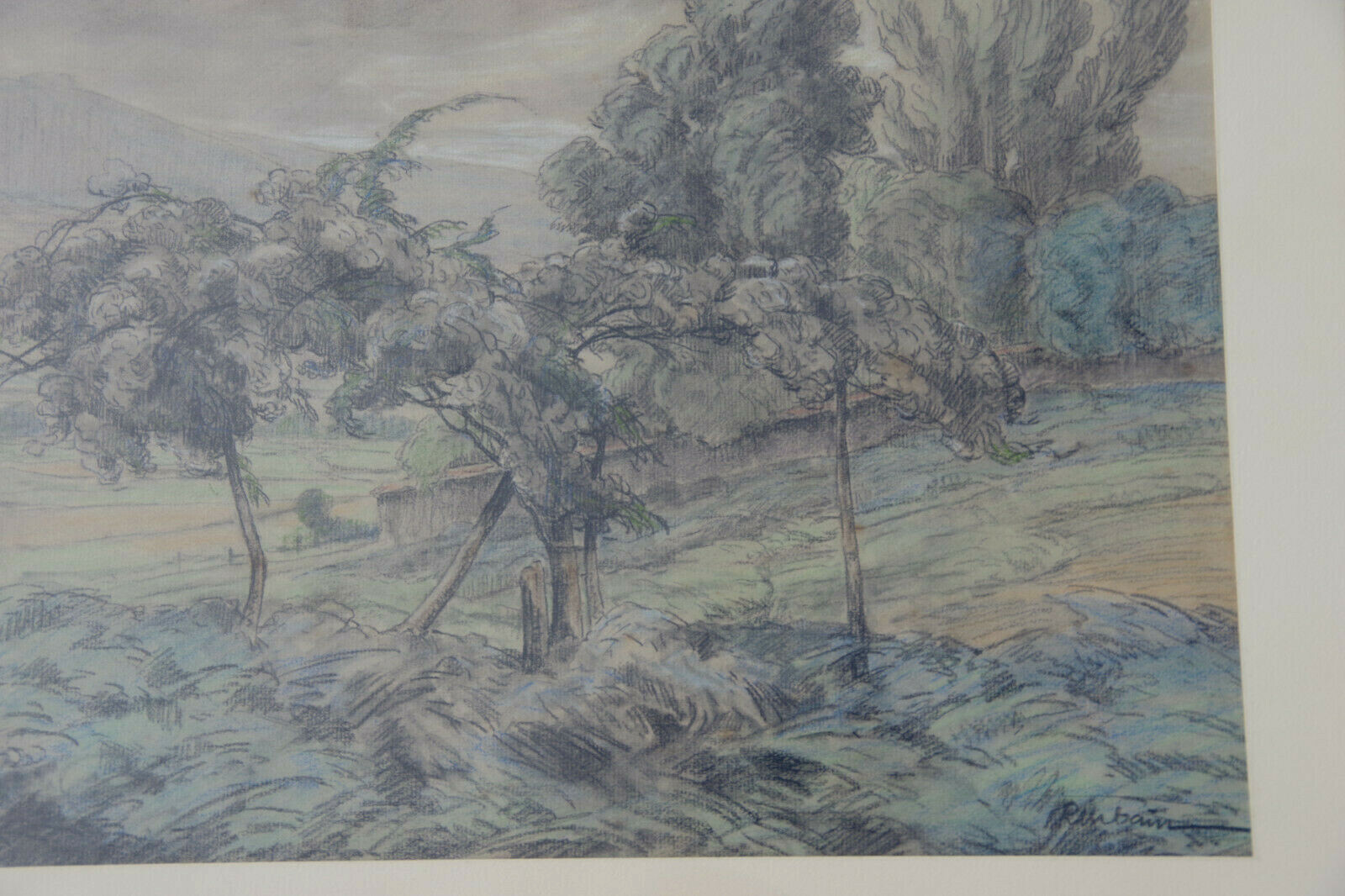 Beau dessin paysage signé Raymond Urbain artiste lorrain lorraine ...