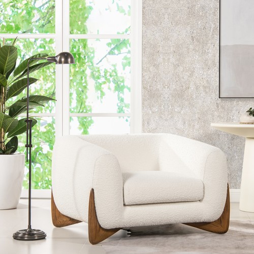 Alpine 44" Sherpa Arm Chair, Ivory White Sinuous spring seat, Natural ...