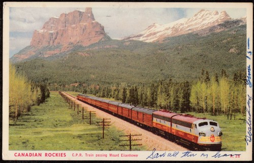 Canadian Pacific Ry Streamliner Mount Eisenhower Alberta postcard 1954 ...