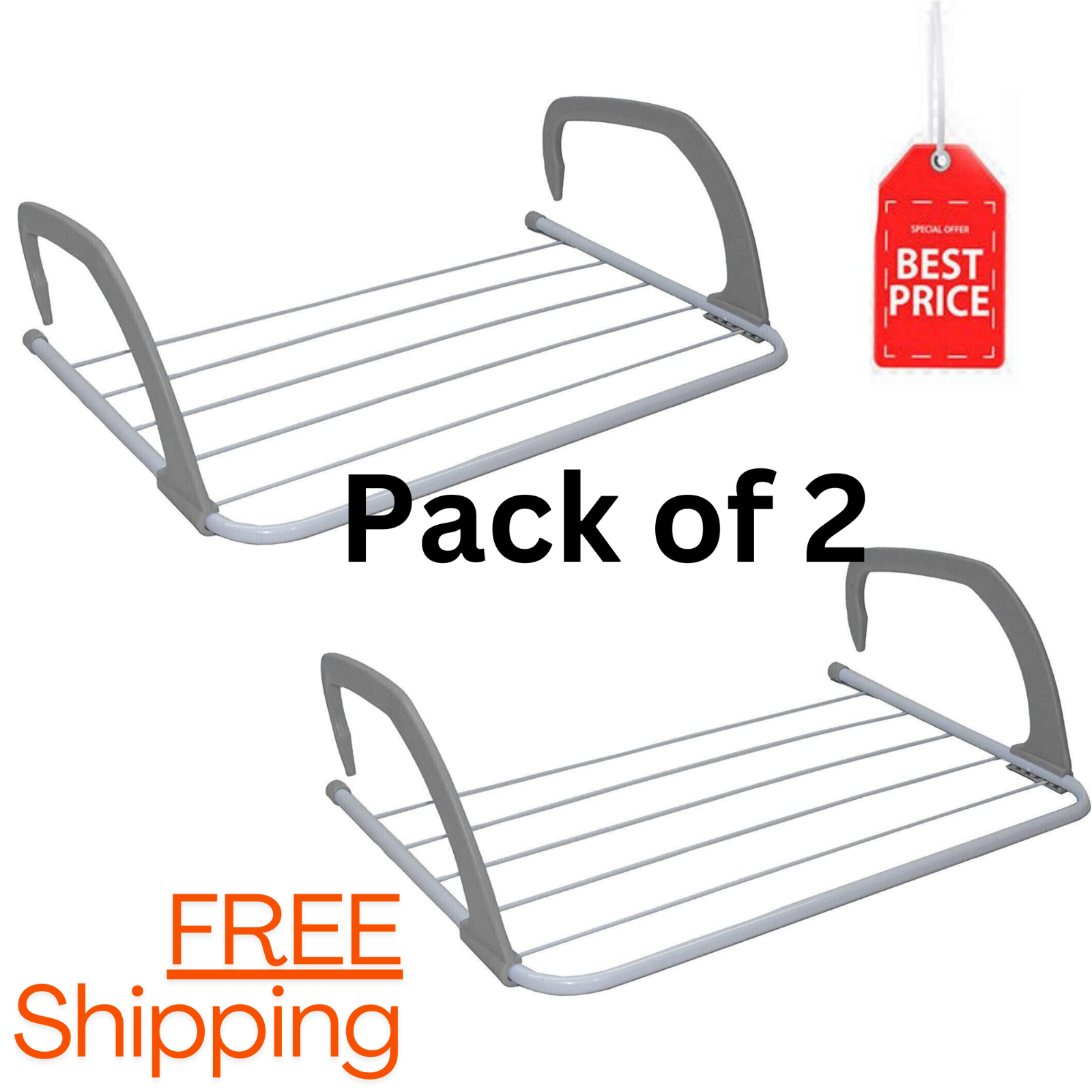 2x Over Radiator Clothes Airer Laundry Rail Dryer Hanger 5 Bar Towel ...