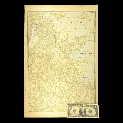 Vintage BOSTON Map City Street Wall Art LARGE Boston Massachusetts Old ...