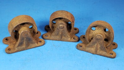 Steampunk Industrial Caster Wheels (3) Cast Iron 2" Wheels Antique | eBay