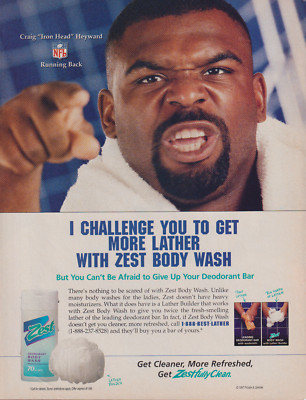 Zest Body Wash Vintage 1997 Print Ad Page Iron Head Craig Heyward NFL ...