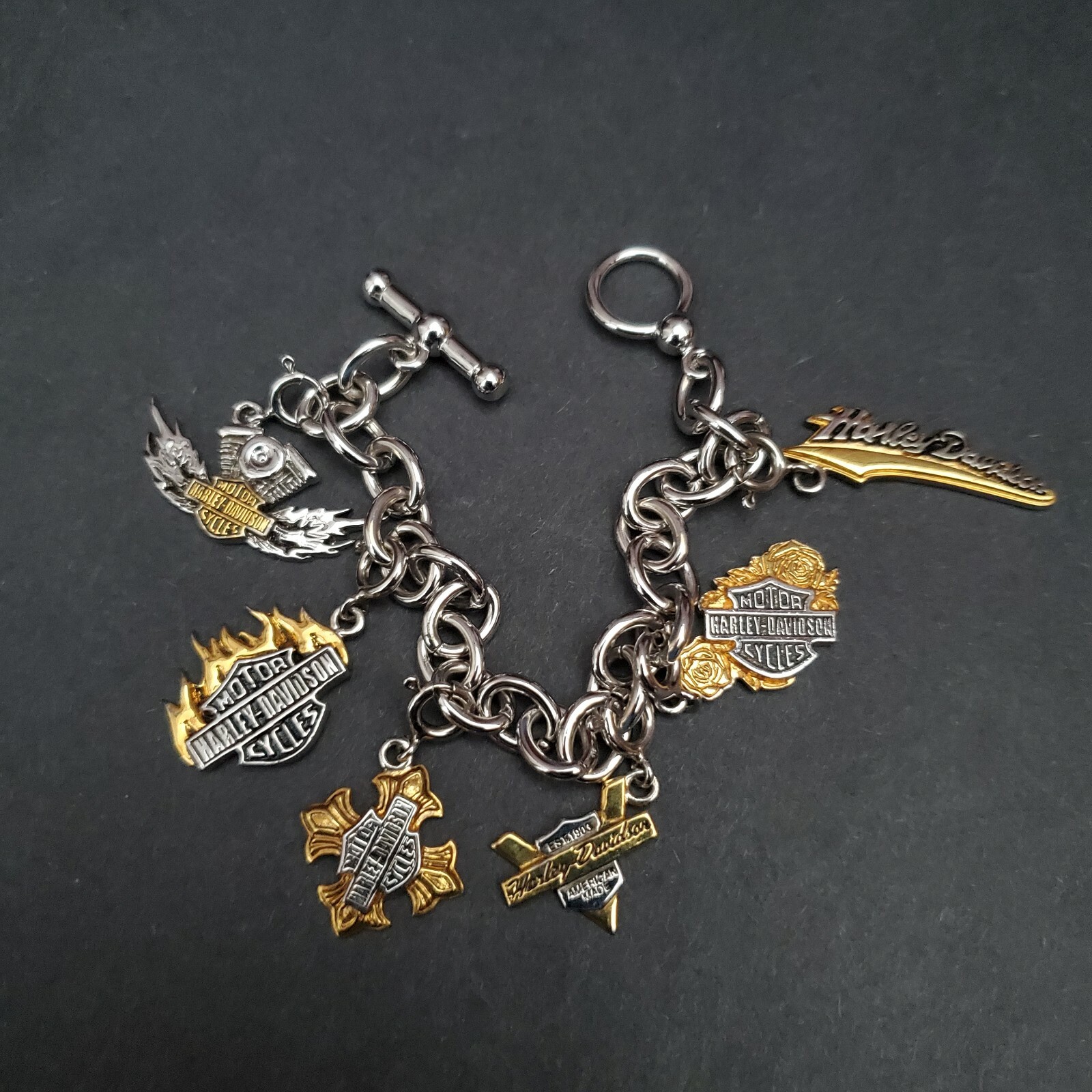 Franklin Mint Harley-Davidson Charm Bracelet - 6 Ste… - Gem