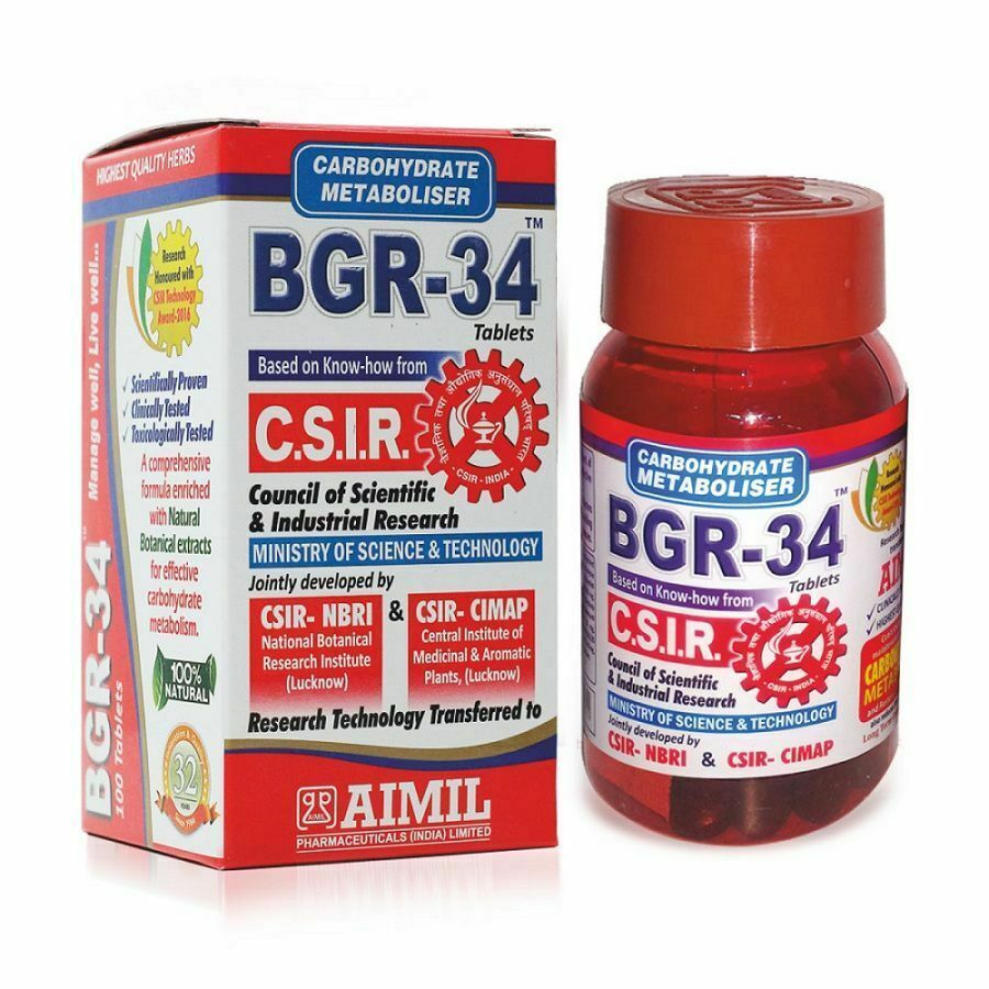 AIMIL BGR-34 Herbal Tablets (100 Tablets) Metaboliser Diabetic free ...