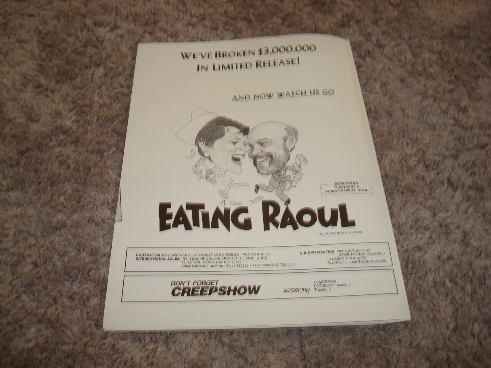 EATING RAOUL 1982 Oscar ad Ed Begley Jr., Buck Henry, Paul Bartel, Mary ...