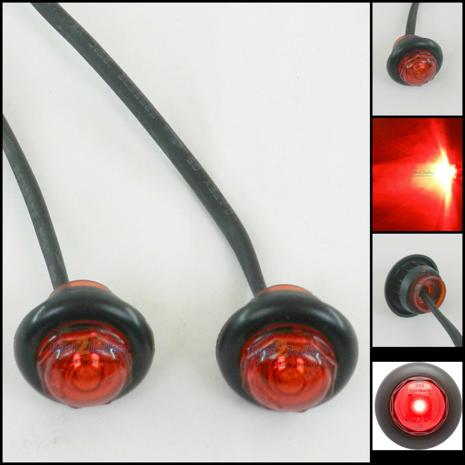 (2) 3/4" RED 1 LED Clearance Marker Bullet Trailer Marker Light 12V ...