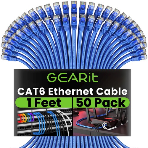 Cat 6 Ethernet Cable (50-Pack 1 Foot) Cat6 Network Patch, 10Gbps, RJ45 ...