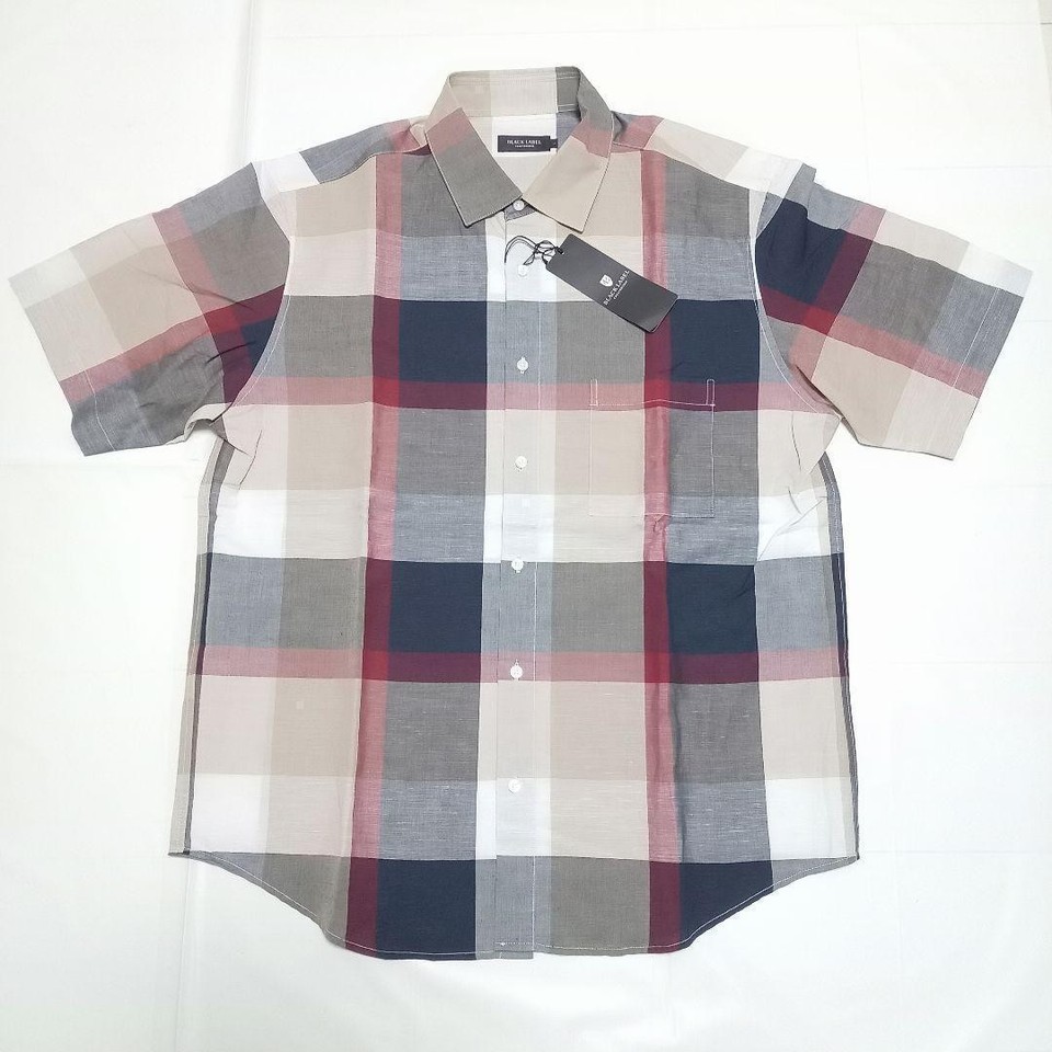 BLACK LABEL CRESTBRIDGE Short Sleeve Shirt Crest Check Cotton Linen L ...