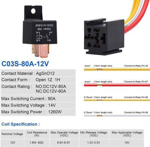 12V 80A Heavy Duty SPST 4 Pin Car Relay DC Normal Open Relay 2 Pack | eBay