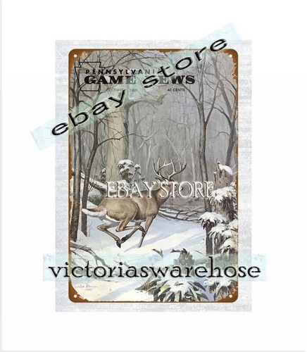 1980 deer snow Pennsylvania hunting wildlife sportsman tin sign home ...