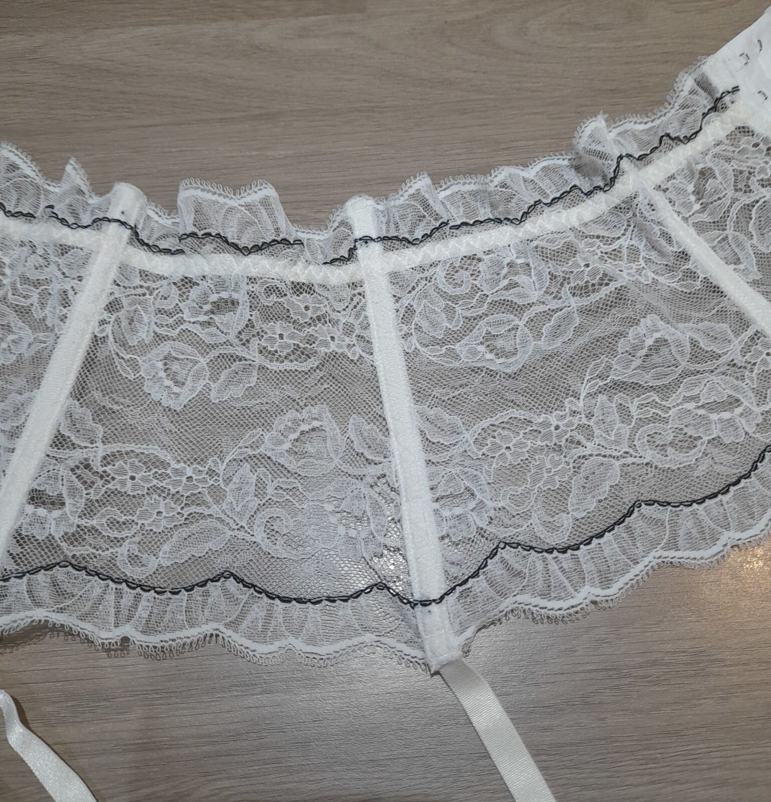 Aubade Ivory/Black Collection CHAR Sheer Lace/Mesh Boned Waspie ...