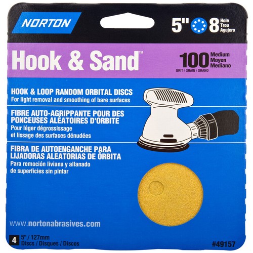 Sanding Disc, 5 in Dia, Coated, P100 Grit, Medium, Aluminum Oxide ...