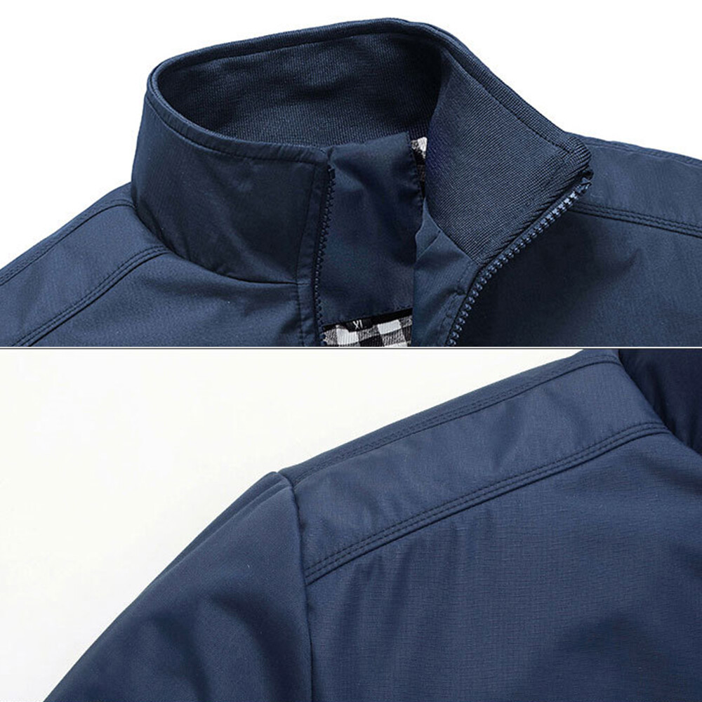 Mens Full Zip Up Jacket Stand-up Collar Coat Business Bomber Overcoat ...