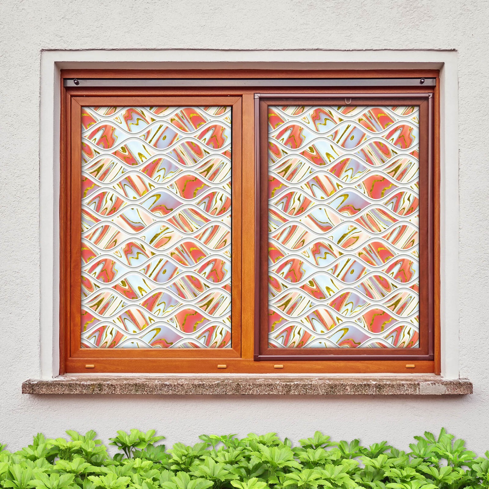 3D Wave Pattern A354 Window Film Print Sticker Cling Stained Glass UV ...