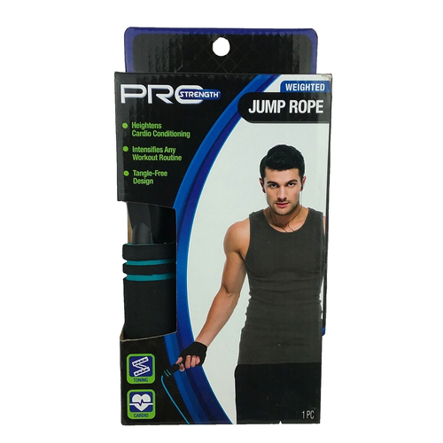 Pro Strength Weighted Jump Rope Black Textured Handles Adjustable Cord ...