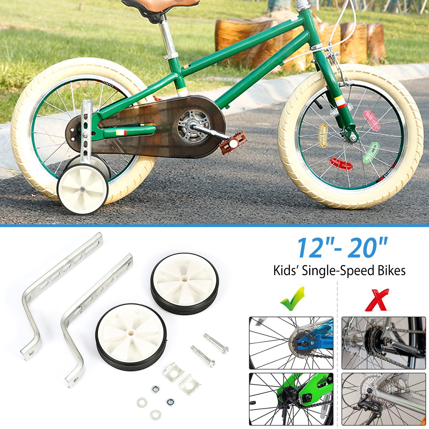 Kids Bike Training Wheels Adjustable Bicycle Stabilizers Kit for 12 ...