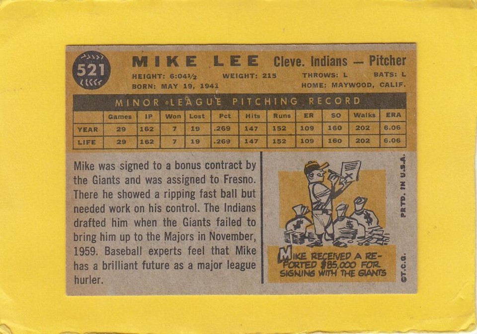 1960 Topps #521 Mike Lee Indians NM Near Mint RC Rookie #24486 | eBay