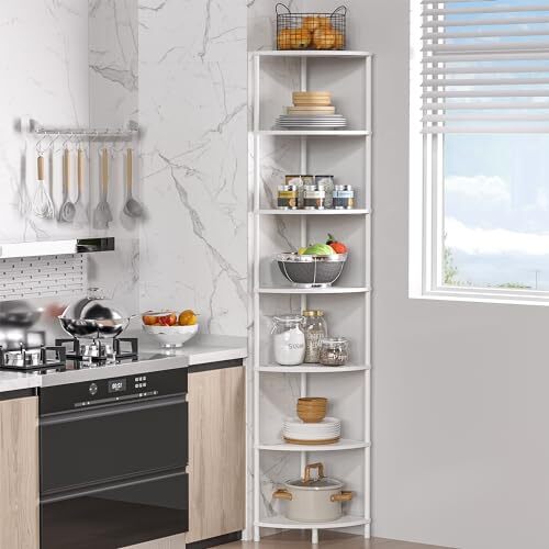 7 Tier Corner Shelf Stand, 64.7" Kitchen Shelf Organizer 7-tier Marble ...