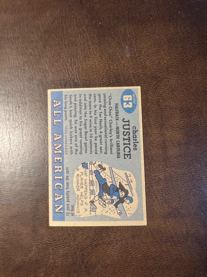 1955 TOPPS ALL AMERICAN FOOTBALL #63 CHARLIE JUSTICE EX+/EXMT ...