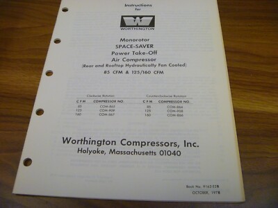 Worthington Monorotor Space-Saver PTO Air Compressor Operator Manual ...
