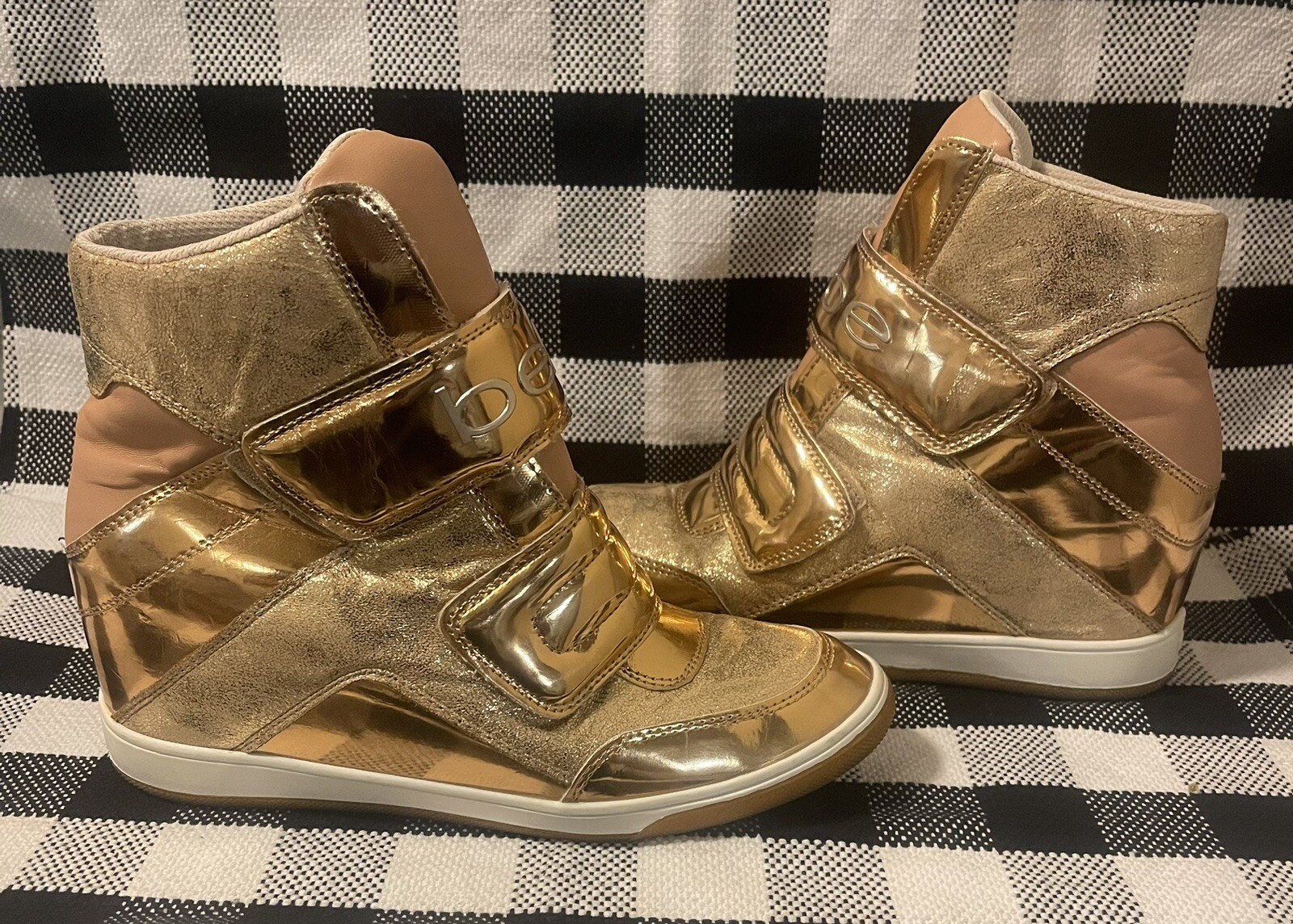 Bebe Sport Rose Gold Metallic High Top Retro Sneakers… - Gem