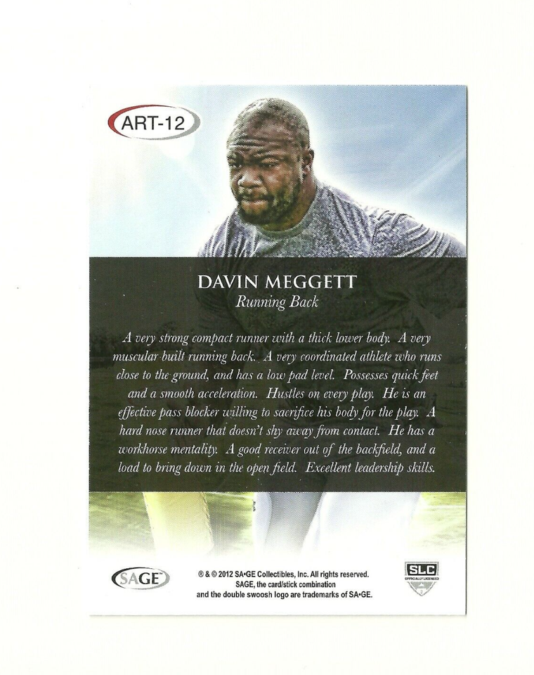 2012 SAGE HIT Artistry Gold #ART12 Davin Meggett Houston Texans Colts ...
