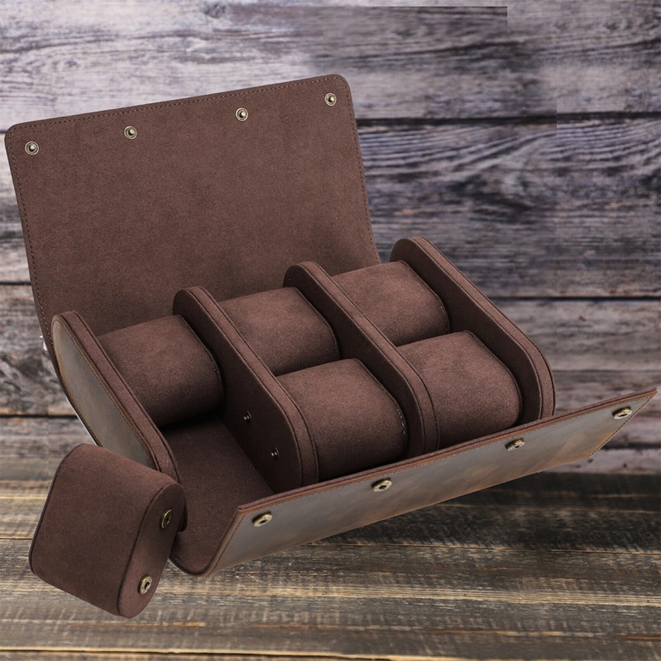 Genuine Leather 6 Slots Watch Roll Jewelry Watch Display Storage Box ...