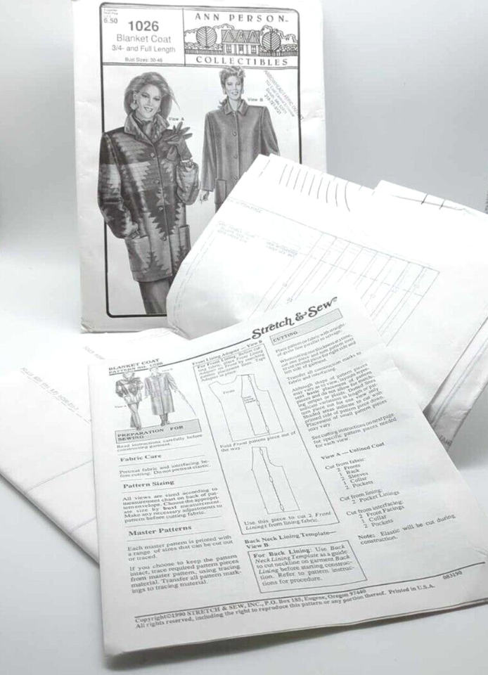 Ann Person Collectibles Sewing Pattern 1026 Blanket Coat Bust Size 30 ...