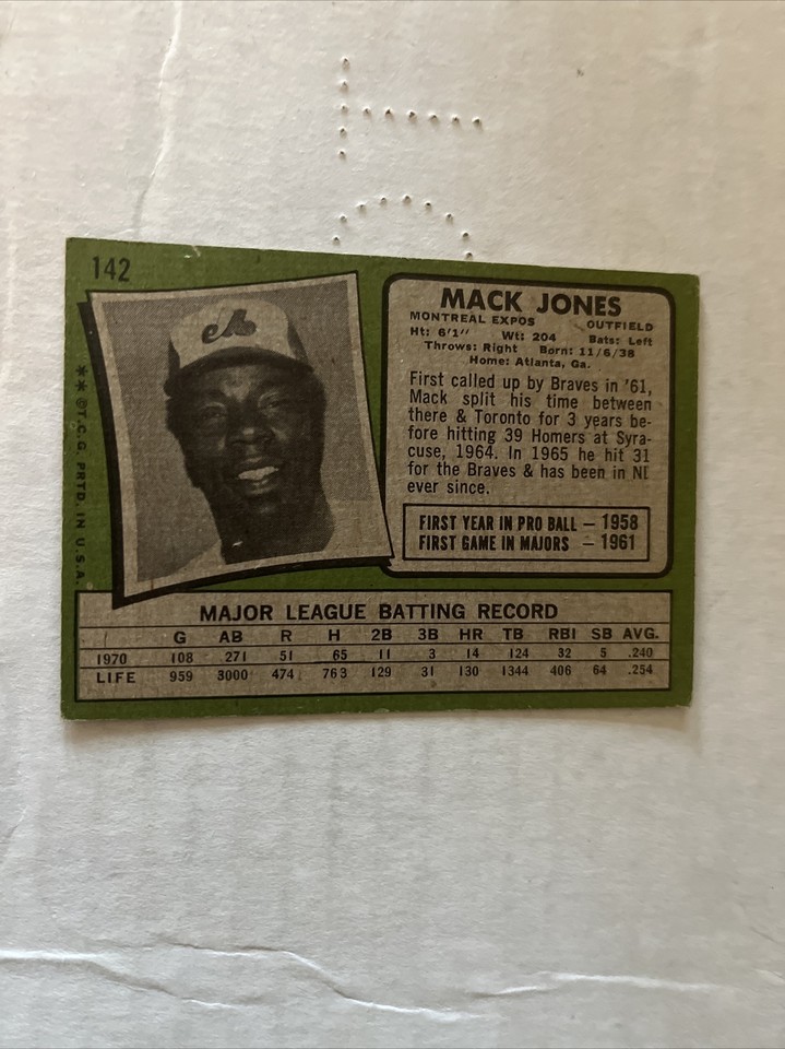 1971 Mack Jones Toronto Expos Topps Baseball Card #142 | eBay